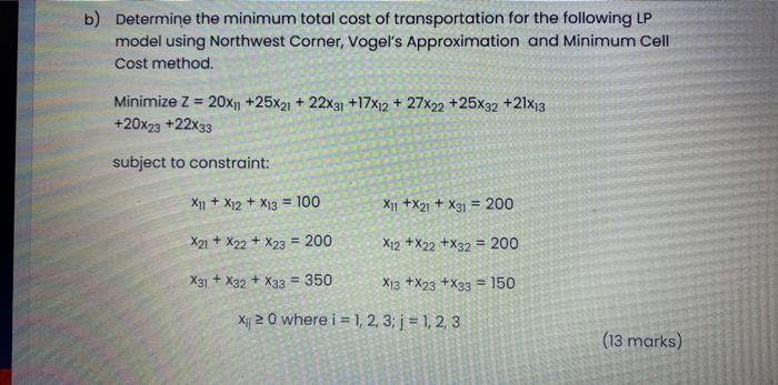 Solved b) Determine the minimum total cost of transportation | Chegg.com
