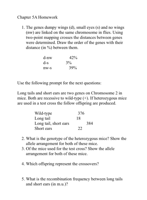 Solved Chapter 5A Homework 1. The genes dumpy wings (d), | Chegg.com