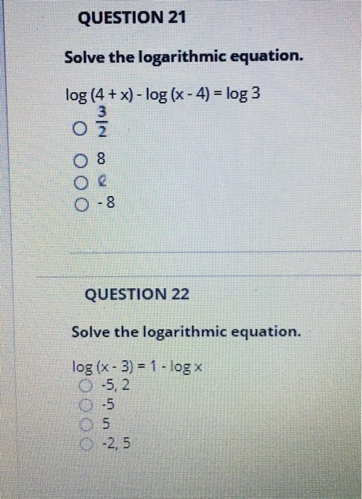 Solved QUESTION 21 Solve the logarithmic equation. log (4 + | Chegg.com