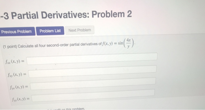 Solved -3 Partial Derivatives: Problem 2 Previous Problem | Chegg.com