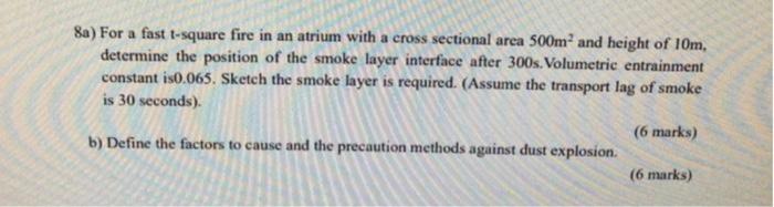 Solved 8a) For a fast t-square fire in an atrium with a | Chegg.com