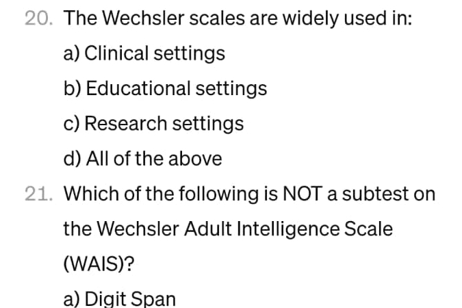Solved The Wechsler scales are widely used in:a) ﻿Clinical | Chegg.com