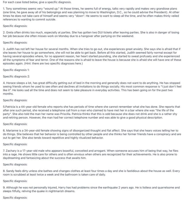 Solved For each case listed below, give a specific | Chegg.com