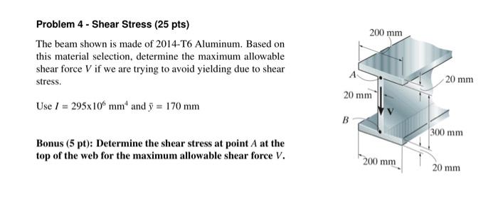 Solved Problem 4 - Shear Stress (25 pts) The beam shown is | Chegg.com