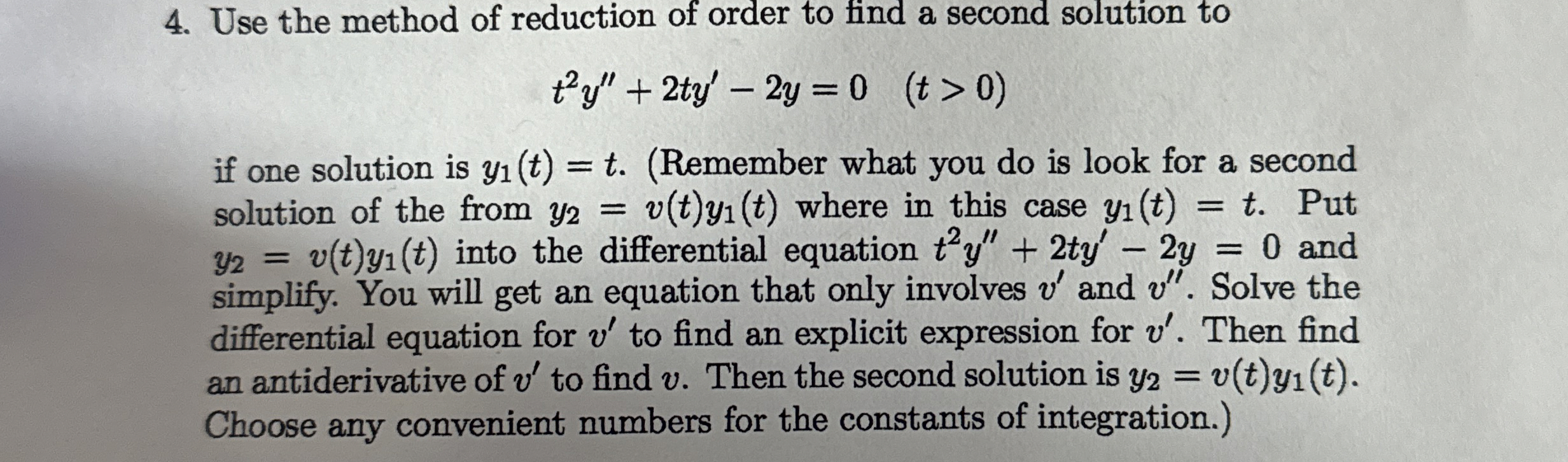 Solved Use the method of reduction of order to find a second | Chegg.com