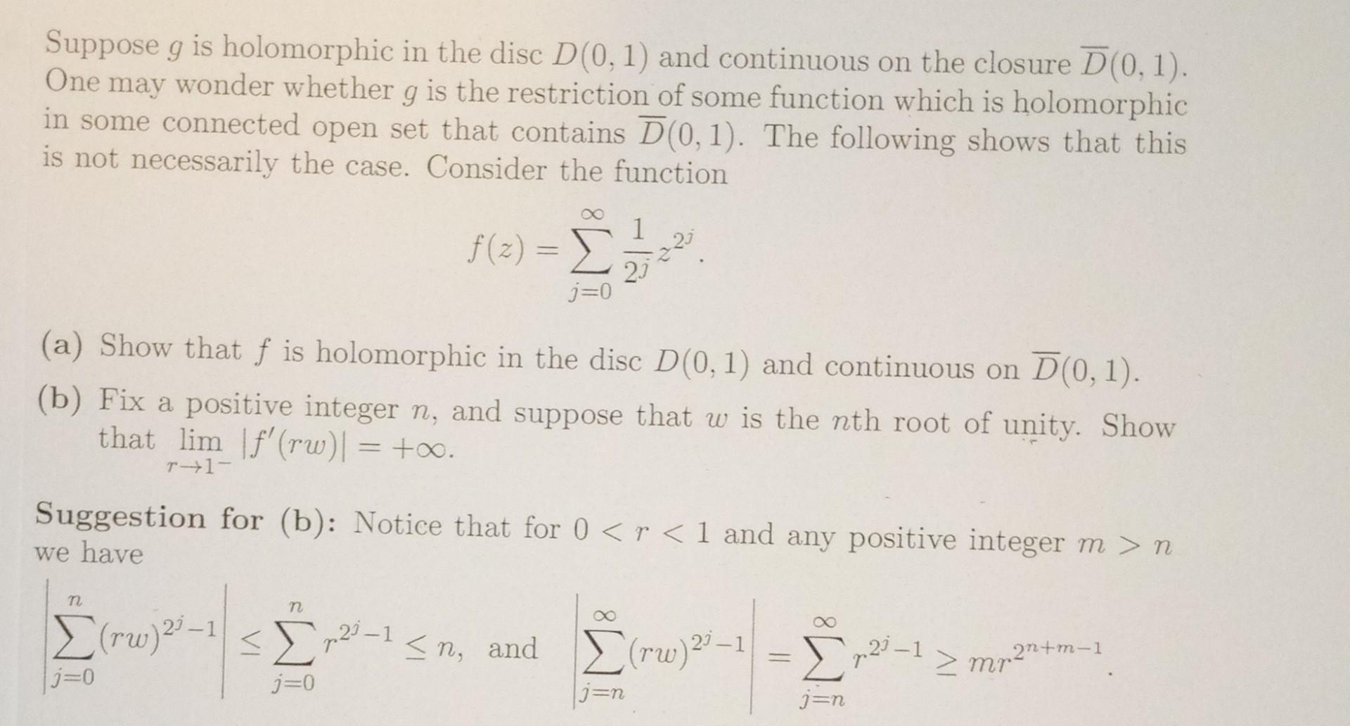 Suppose g is holomorphic in the disc D(0,1) and | Chegg.com
