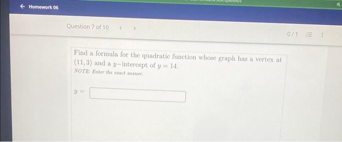 Solved Find a formula for the quadratic function whose graph | Chegg.com