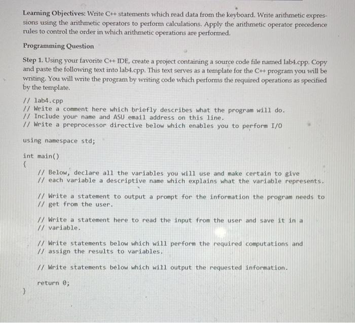 Solved Leaming Objectives: Write C+ statements which read | Chegg.com