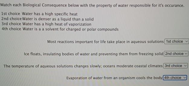 Solved Match each Biological Consequence below with the | Chegg.com