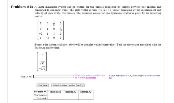 Solved Problem #6: A linear dynamical system can be created | Chegg.com