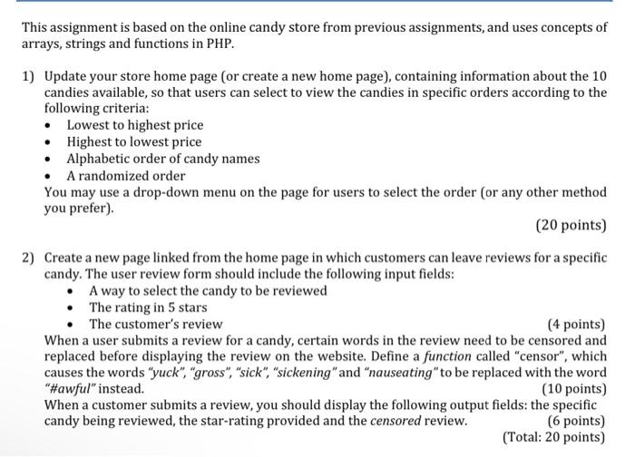 Solved This assignment is based on the online candy store | Chegg.com