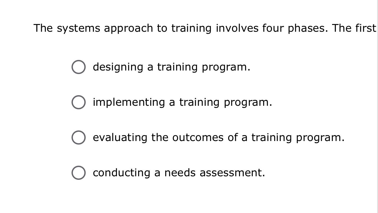Solved The systems approach to training involves four | Chegg.com