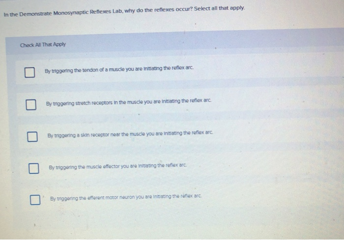Solved In the Demonstrate Monosynaptic Reflexes Lab, why do | Chegg.com