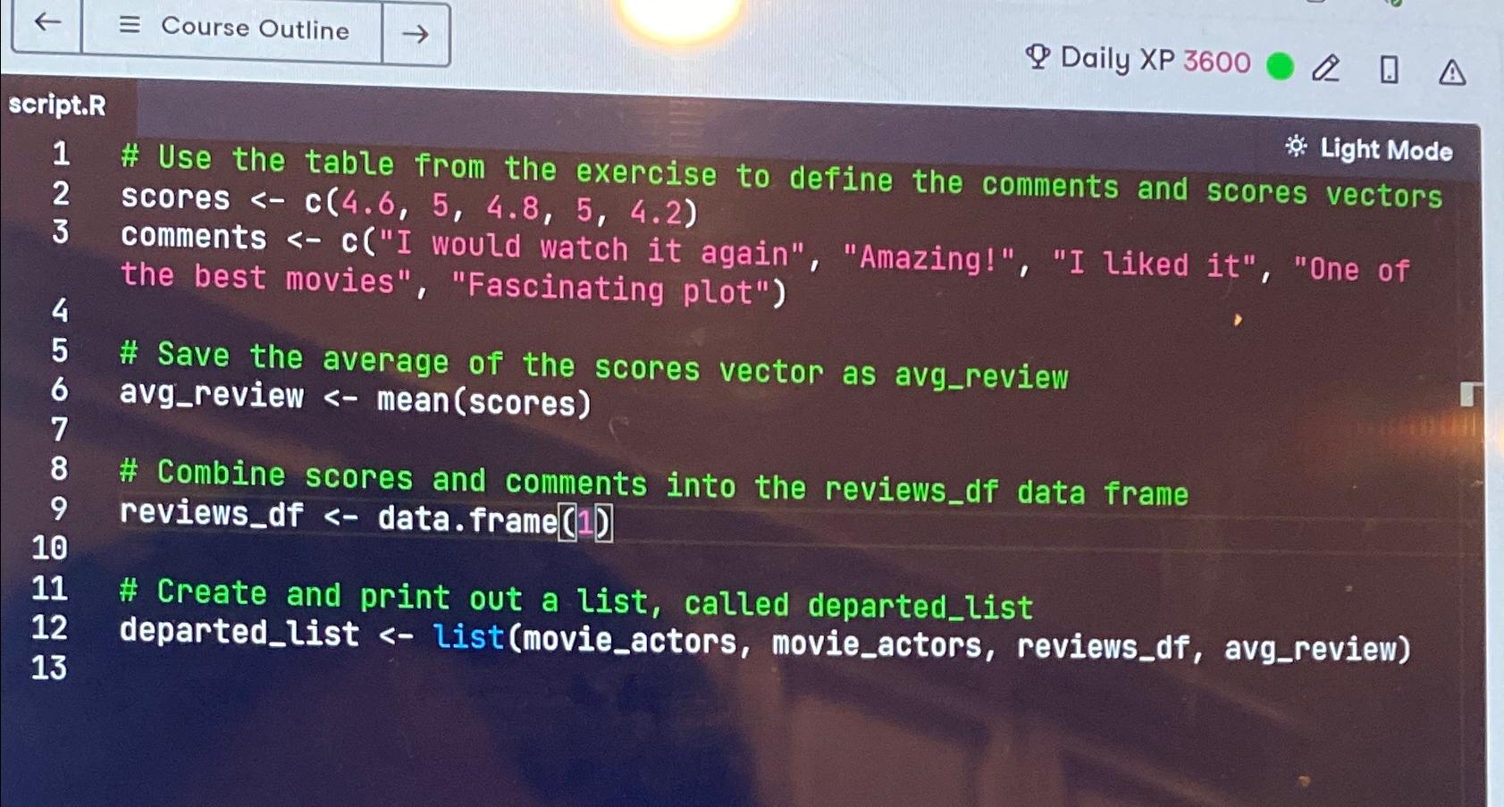 Solved script.RDaily XP 3600: Light Mode1 ﻿# Use the table | Chegg.com