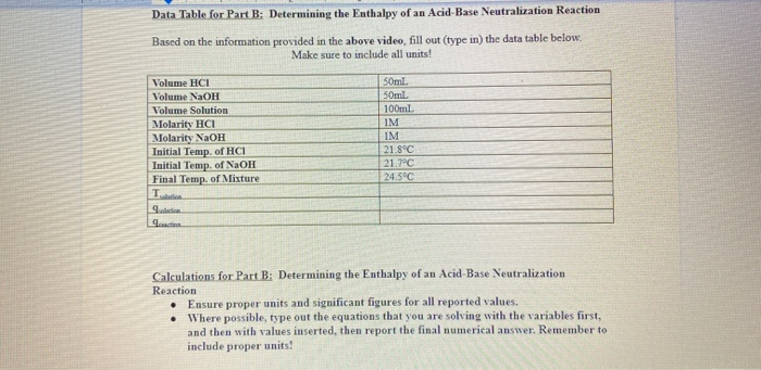 Solved Data Table for Part B: Determining the Enthalpy of an | Chegg.com
