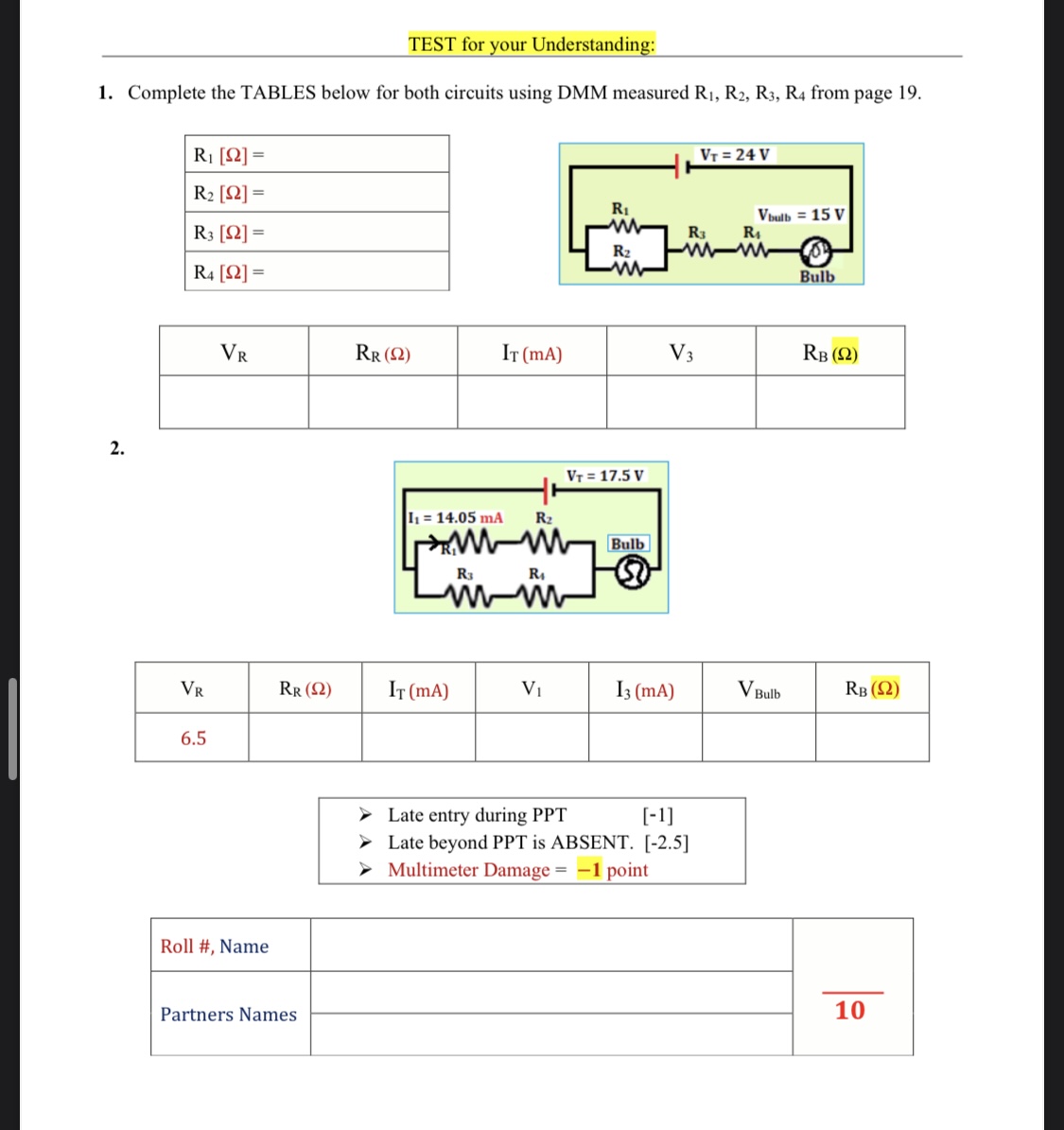 TEST for your Understanding:Complete the TABLES below | Chegg.com