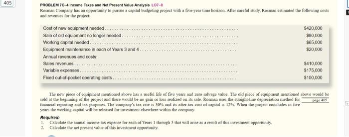 Solved 405 PROBLEM 7C-4 Income Taxes and Net Present Value | Chegg.com