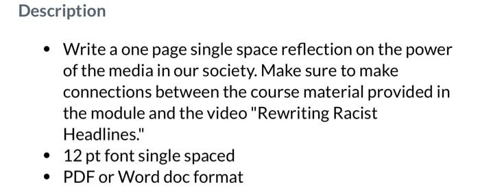 Description - Write a one page single space | Chegg.com