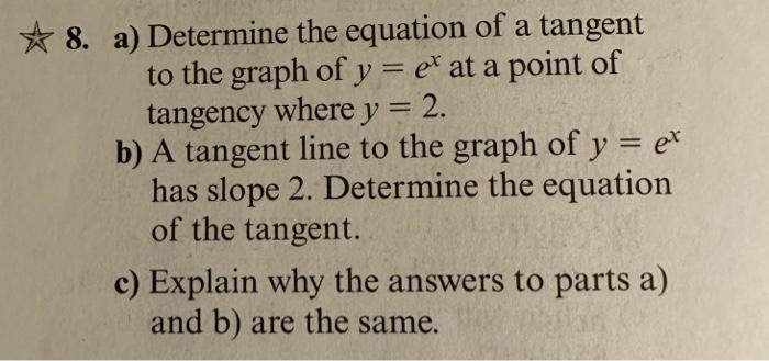 Solved a) Determine the equation of a tangent to the graph | Chegg.com