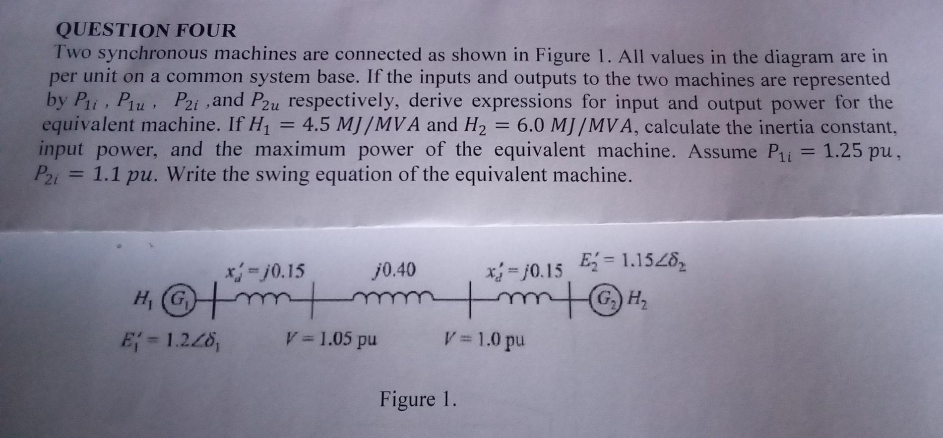 Solved QUESTION FOUR Two synchronous machines are connected | Chegg.com