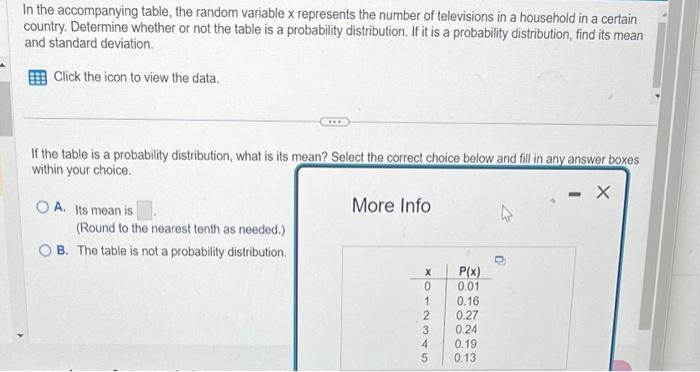 Solved In the accompanying table, the random variable x | Chegg.com