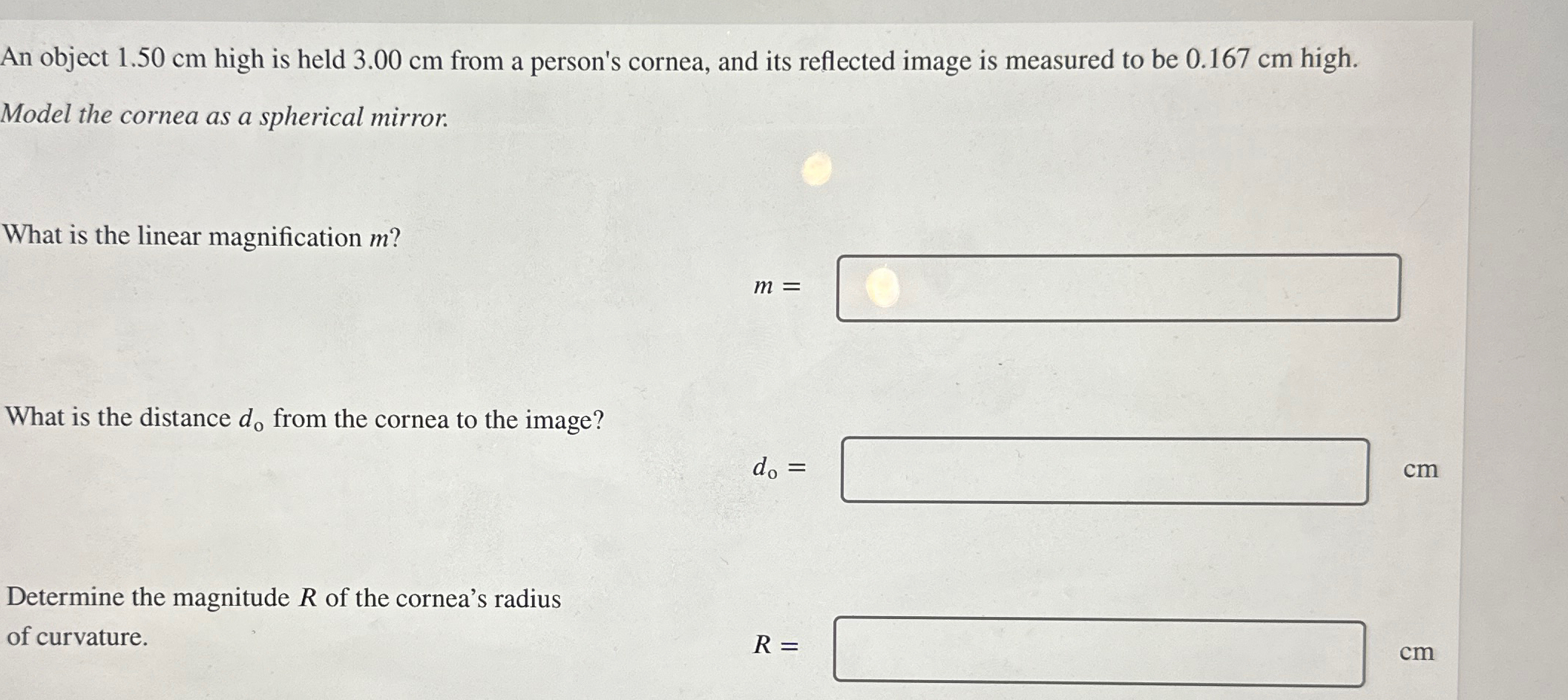 Solved An object 1.50cm ﻿high is held 3.00cm ﻿from a | Chegg.com