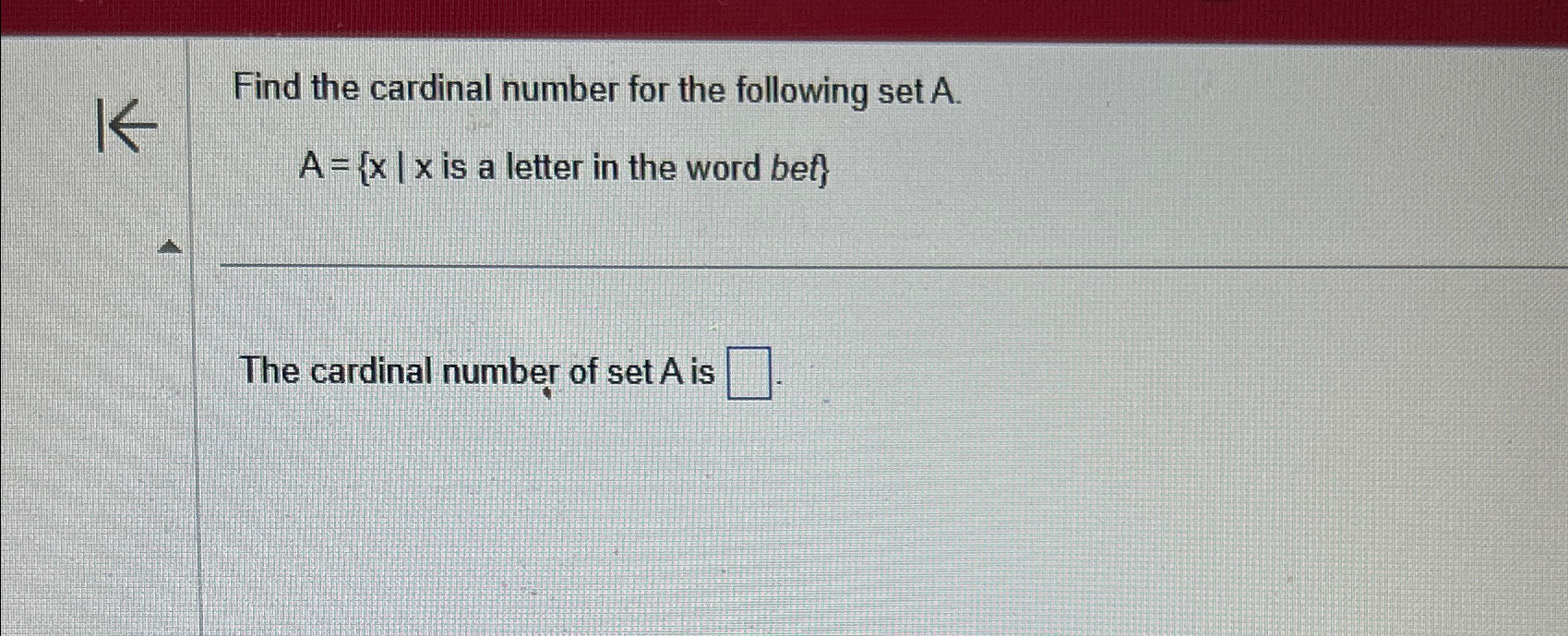 Solved Find the cardinal number for the following set | Chegg.com