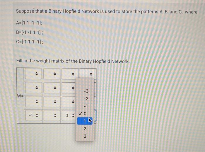 Solved Suppose that a Binary Hopfield Network is used to | Chegg.com