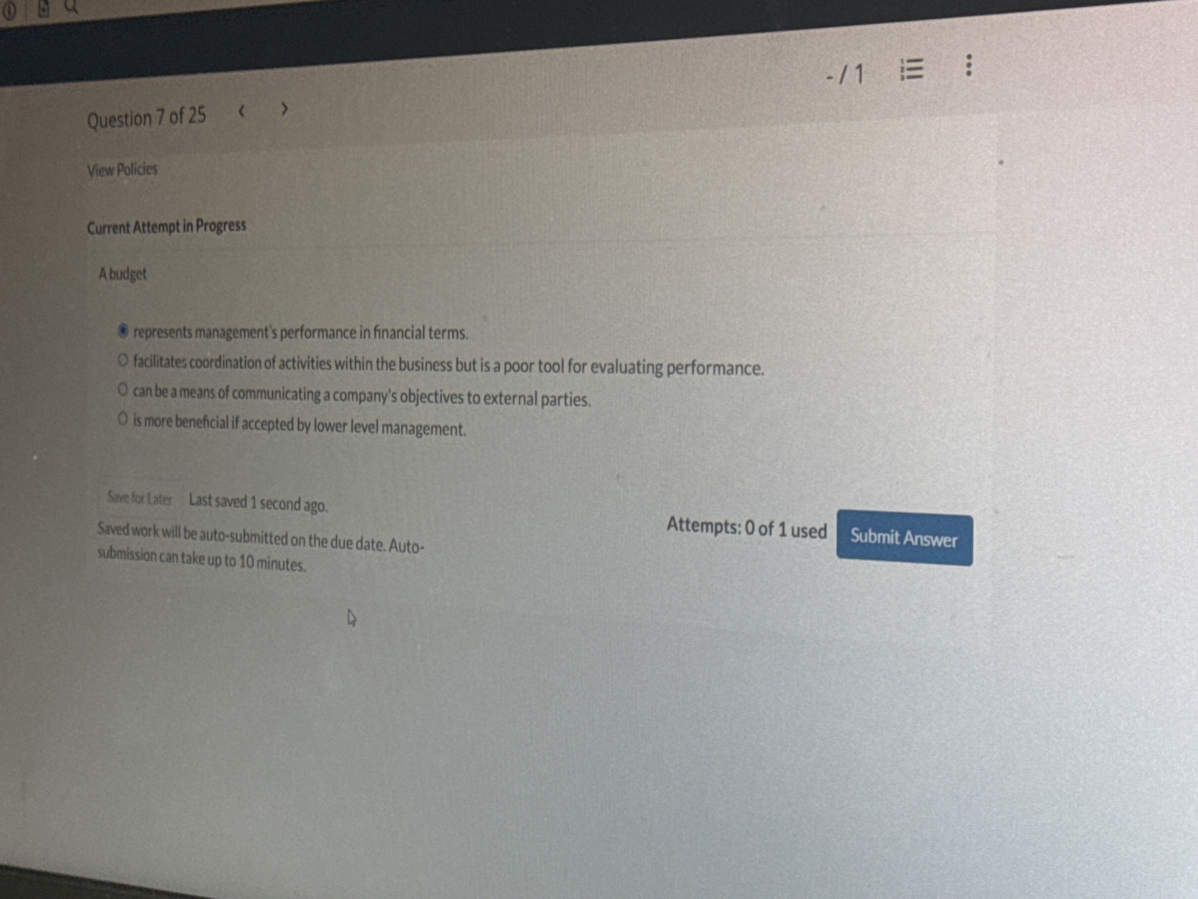 Solved Abudgetrepresents management's performance in | Chegg.com