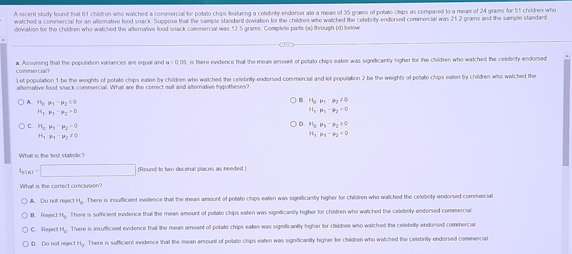 Solved deviation for the children who watched the | Chegg.com