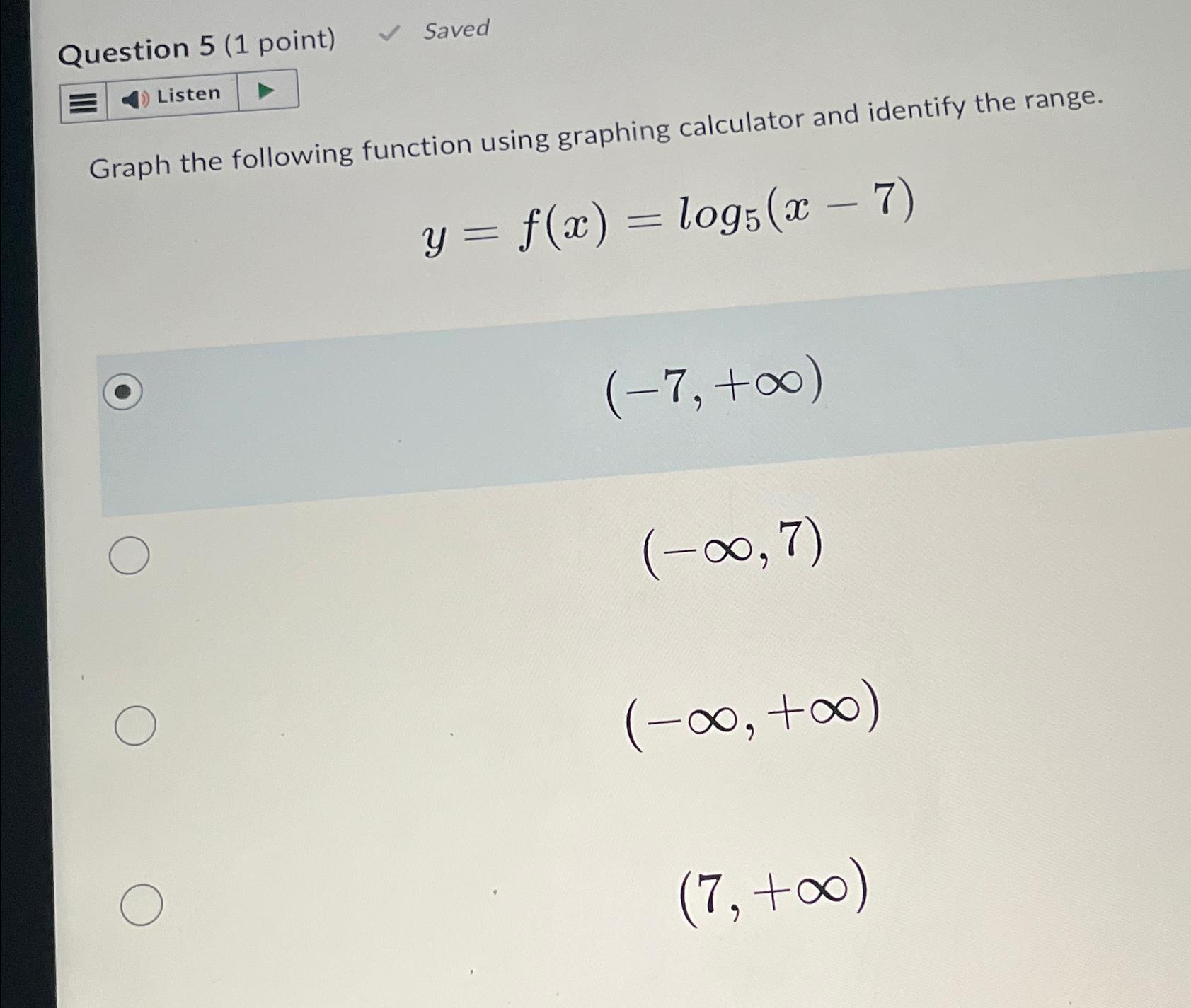 Solved Question 5 (1 ﻿point) ﻿SavedGraph the following | Chegg.com