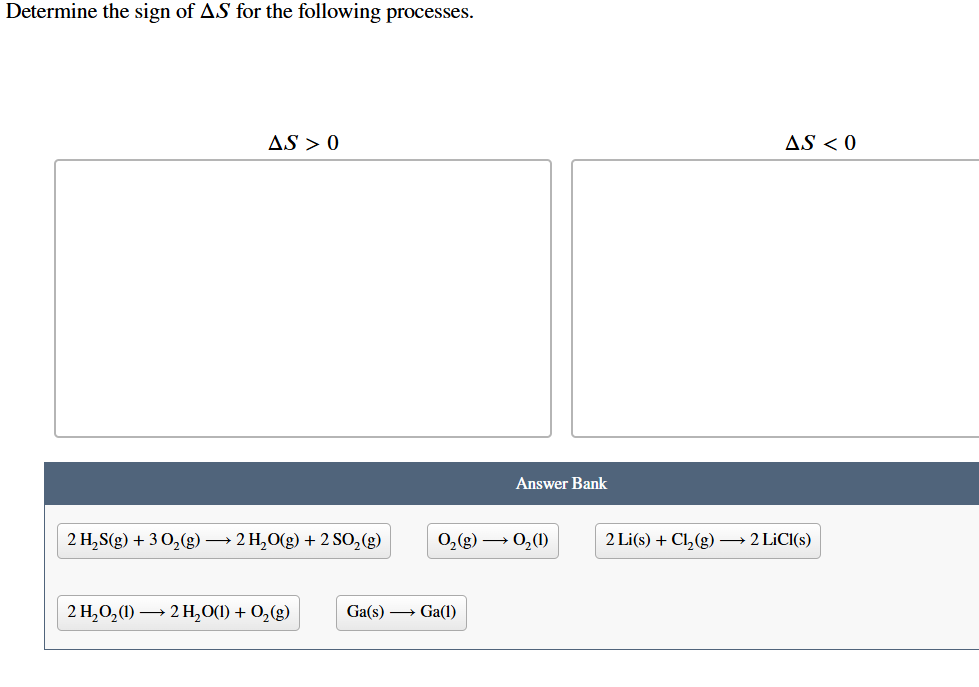 Solved Determine the sign of \Delta S for the following | Chegg.com