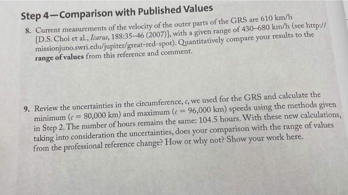 Solved Step 4-Comparison with Published Values 8. Current | Chegg.com