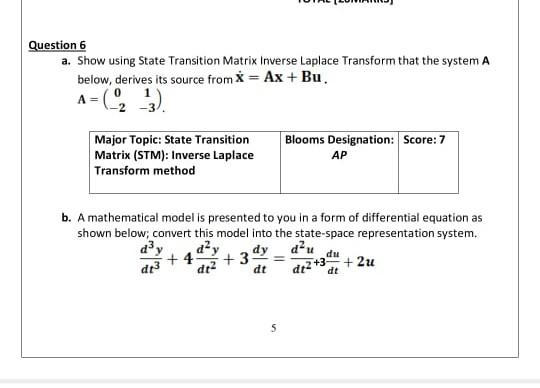 Solved Question 6 a. Show using State Transition Matrix | Chegg.com