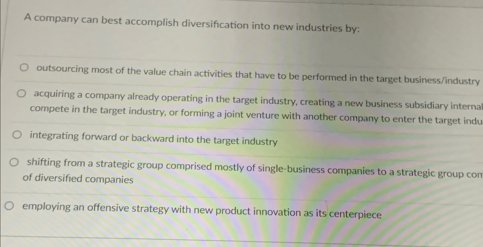 Solved A company can best accomplish diversification into | Chegg.com
