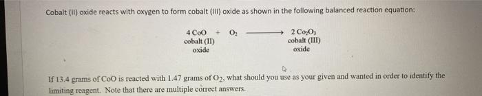 Solved Cobalt(II)oxide reacts with oxygen to form | Chegg.com