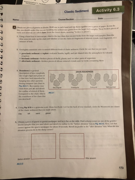 Solved Clastic Sediment Activity 6.3 Date: Name: | Chegg.com