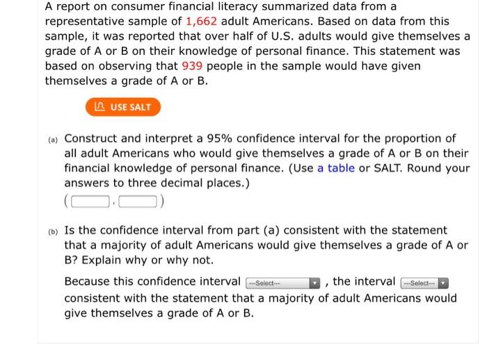 Solved A report on consumer financial literacy summarized | Chegg.com