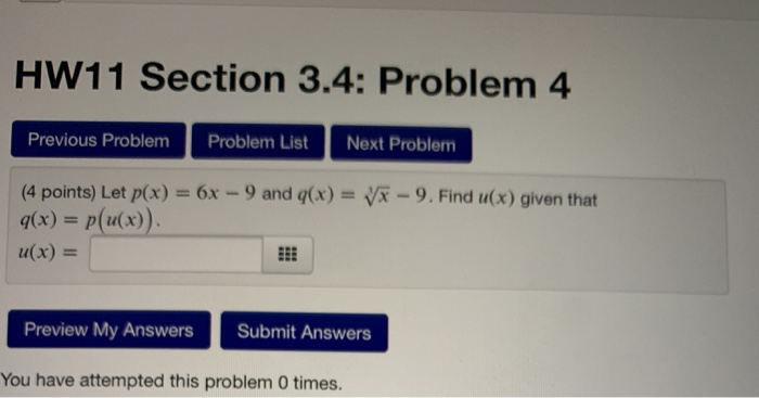 Solved HW11 Section 3.4: Problem 4 Previous Problem Problem | Chegg.com