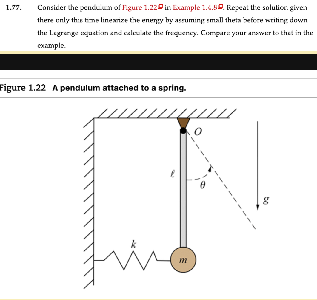 1.77. ﻿Consider the pendulum of Figure 1.22 ﻿in | Chegg.com