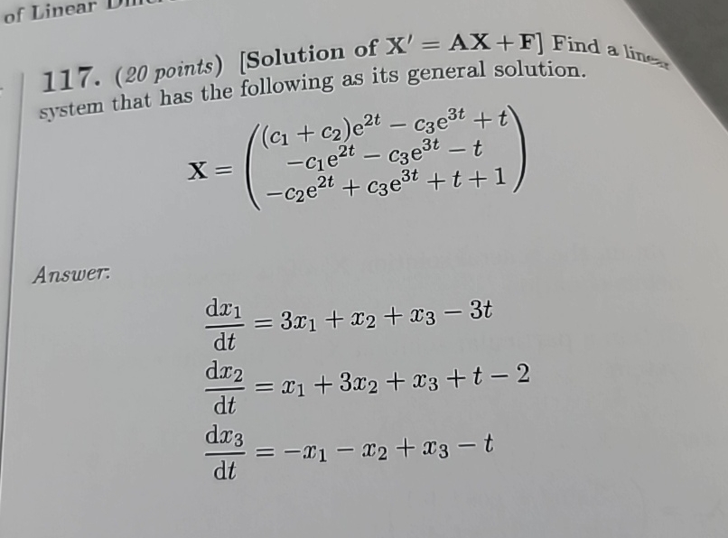 Solved (20 ﻿points) [Solution of x'=Ax+F ] ﻿Find a lines | Chegg.com