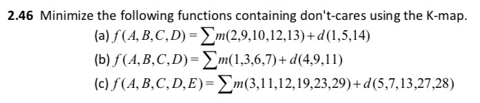 Solved 2.46 Minimize the following functions containing | Chegg.com