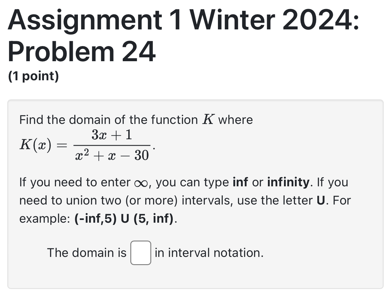 Solved Assignment 1 ﻿Winter 2024: Problem 24(1 ﻿point)Find | Chegg.com