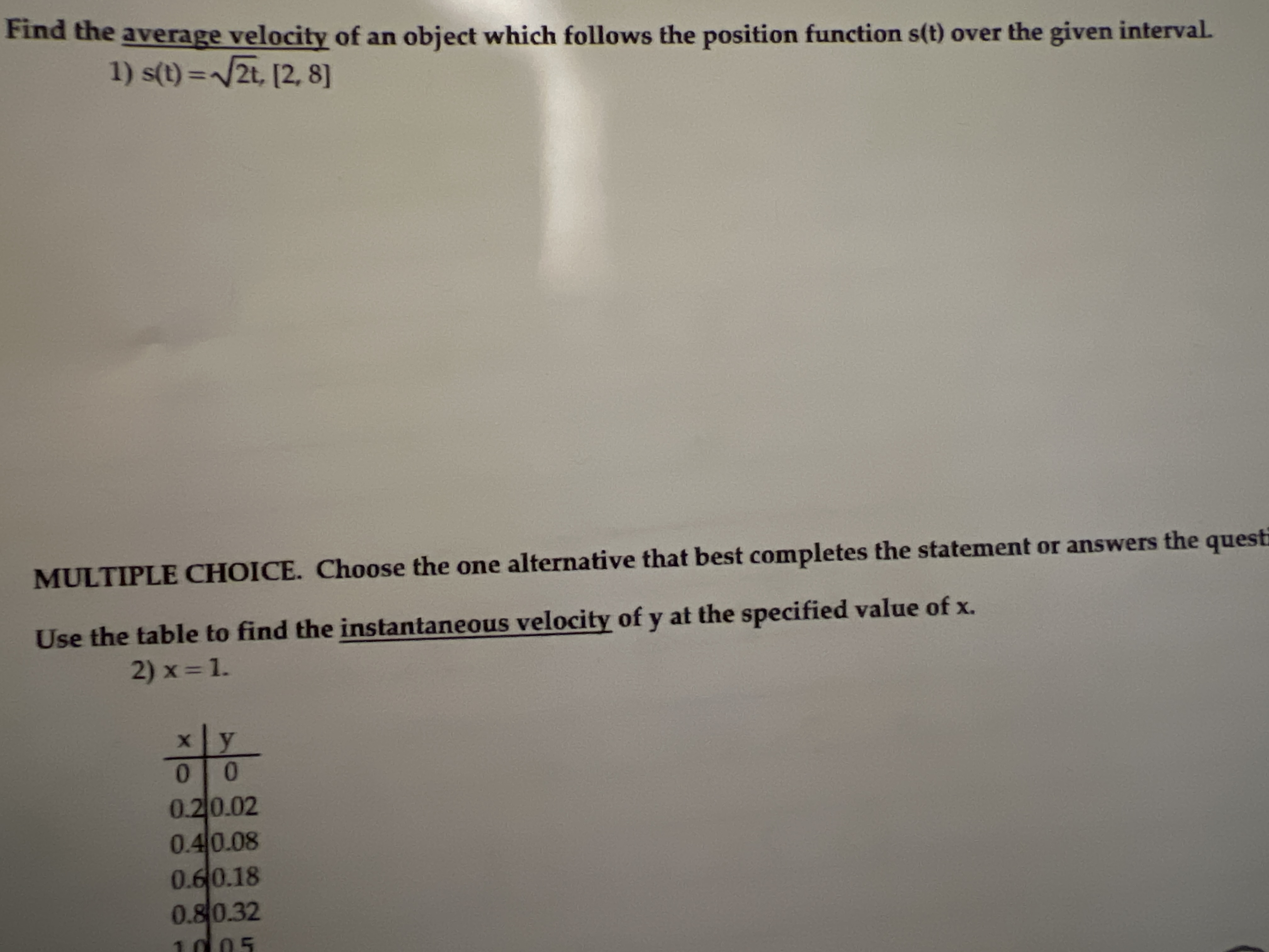 Solved Find the average velocity of an object which follows | Chegg.com