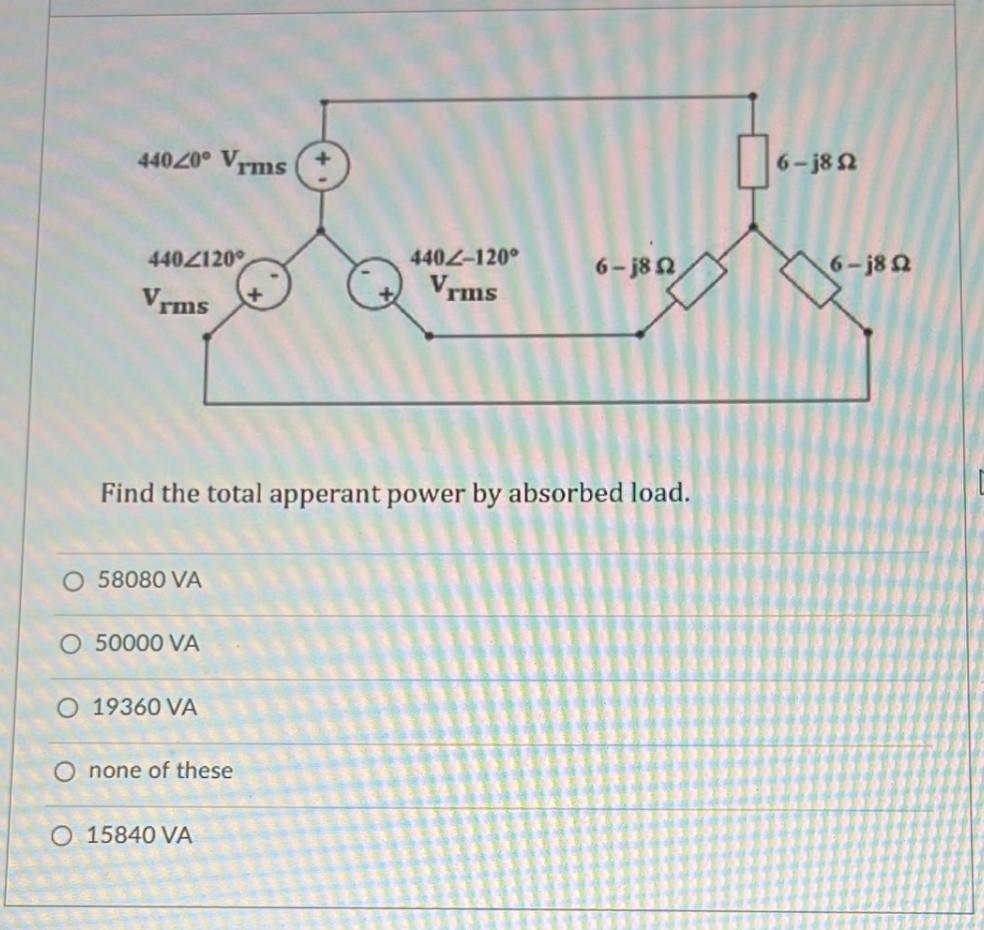 Solved Find the total apperant power by absorbed load. 58080 | Chegg.com