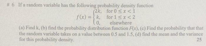 Solved \# 6 If a random variable has the following | Chegg.com