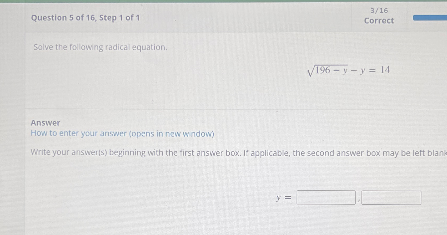 Solved Question 5 ﻿of 16 , ﻿Step 1 ﻿of 1316CorrectSolve the | Chegg.com