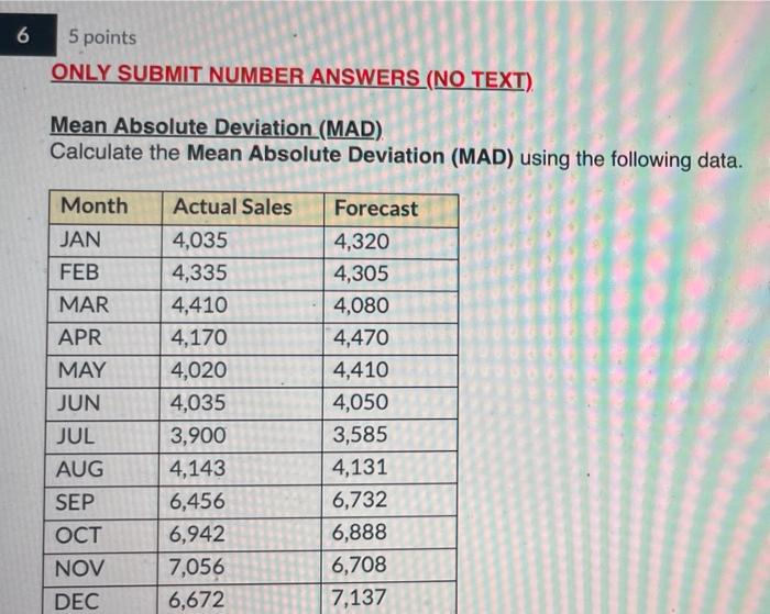 Solved Mean Absolute Deviation Mad Calculate The Mean
