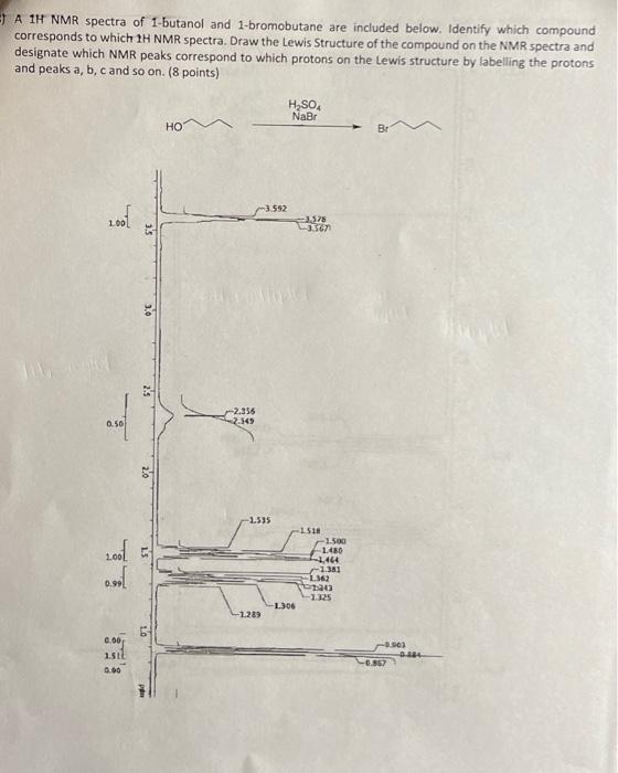 Solved =) A 1H NMR spectra of 1-butanol and 1-bromobutane | Chegg.com