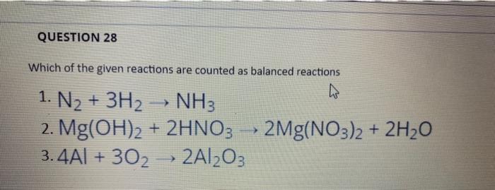 Solved Which of the given reactions are counted as balanced | Chegg.com